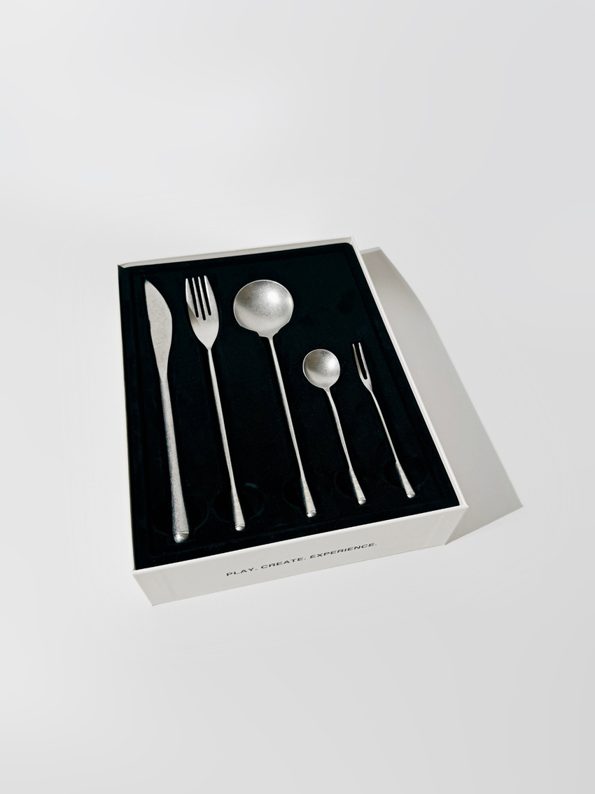 META Cutlery Set - Brushed Silver – HŌMU DESIGN